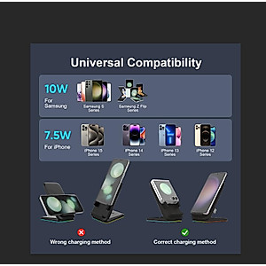 Wireless Charging Stand for Samsung, 15W Fast Wireless Charger Compatible for Samsung Z Flip 5/4/3/Z Fold 5/4/3, RGB Charger for Samsung Galaxy S23 Ultra/S22/S21+/S20/S10/Note 20, Black(No AC Adapter)