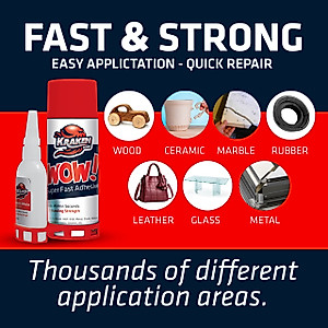 Kraken Bond WOW! CA Glue (3x3.50 oz) with Spray Adhesive Activator (3x13.50 fl oz) - Cyanoacrylate Glue, CA Glue with Activator, CA Glue for Woodworking, Crazy Glue, Craft Glue | Fast CA Glue | 3 Pack