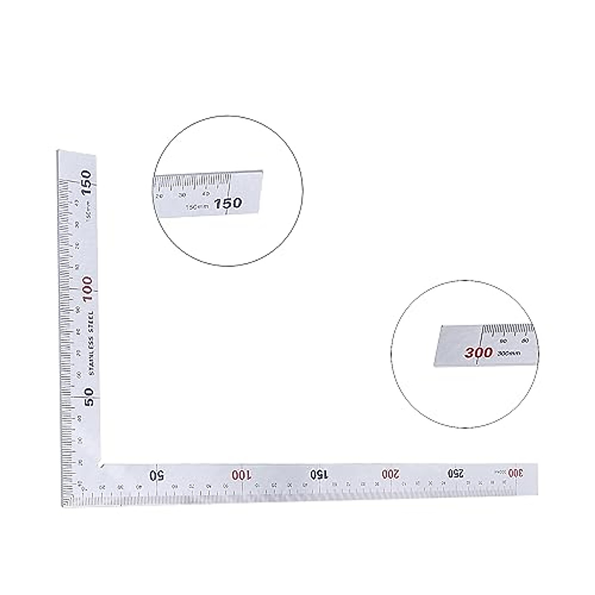 Bettomshin 1Pc L Shaped Ruler, 150x300mm Stainless Steel Straight Edge Ruler, 90 Degree Square Layout Tool, Thicken Right Angle Ruler Measuring Gauge for Carpenter Engineer, Random Font Color