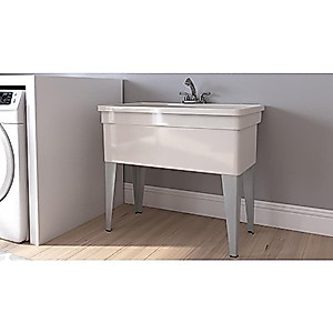 BigTub Utilatub Combo 40 in. x 24 in. Polypropylene Single Floor Mount with Pull-Out Faucet, P-Trap and Supply Lines in White