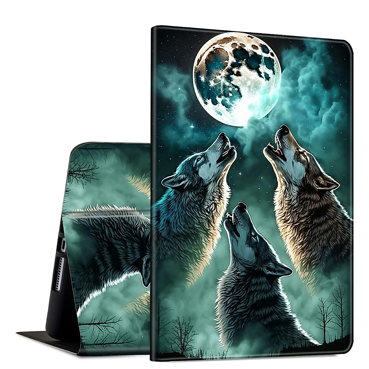Case for Microsoft Surface Pro 7 Plus/Pro 7/Pro 6/Pro 5/Pro 4/Pro LTE 12.3 Inch PU Leather Slim Multiple Angles Stand Smart Cover with Auto Wake/Sleep, Cool Wolves Howling at The Moon