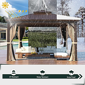 YOLENY 12' X 12' Hardtop Gazebo Galvanized Steel Outdoor Patio Gazebo Canopy Double Roof Pergolas Aluminum Frame with Netting and Curtains for Garden, Patio, Lawns, Parties