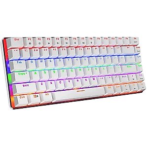LexonElec Wireless Mechanical Keyboard,Two Mode BT5.0/USB-C 82 Keys Bluetooth Mechanical Keyboard,Rainbow LED Backlit,Compact Gaming Keyboard for Windows Mac PC Gamer(White)