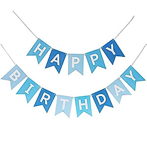 Heidaman Classic Bronzing Fish Tail Happy Birthday Banner Multiple Colour Party Decorations Birthday Decor For Adult Boy Girl-Blue White