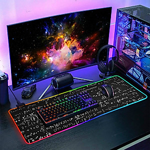 Large RGB Gaming Mouse Pad Blackboard Inscribed Scientific Formulas Calculations Physics Glowing Extended Mousepad 31.5x11.8in, Soft Anti-Slip Rubber Base Luminous Mouse Mat for Pc Laptop, Gaming, of