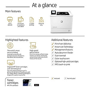 HP Laserjet Enterprise M607n Monochrome Printer with Built-in Ethernet, 1200 x 1200 dpi, 550-sheet Input Feeder, 55 ppm, 512 MB, 2.7-inch LCD with keypad, Bundle with JAWFOAL Printer Cable