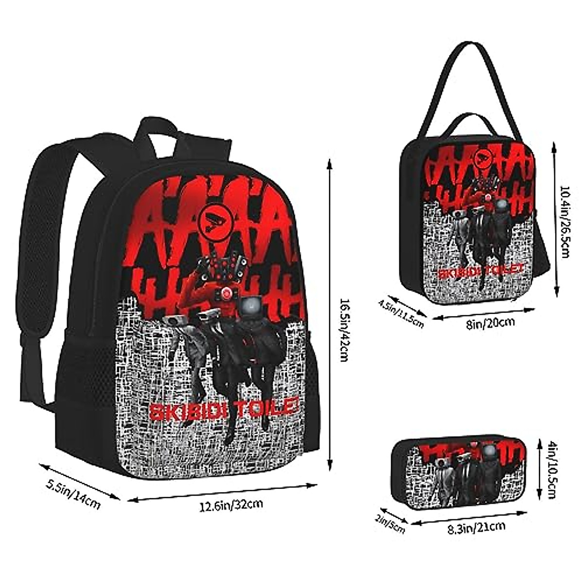 Moare Skibidi Toilet Backpacks Set for University with Backpacks Lunch Bag Pencil Case Pencil Bag