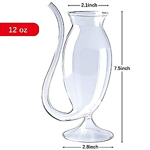 USEEKRIL Vampire Glass Set of 2 Cocktail Glasses 12oz Goblet with Built-in Straw Clear Glass Wine Decanter Cups Mugs for Wine Champagne Juice Whiskey Home Bar Party Club Glassware Barware Gift