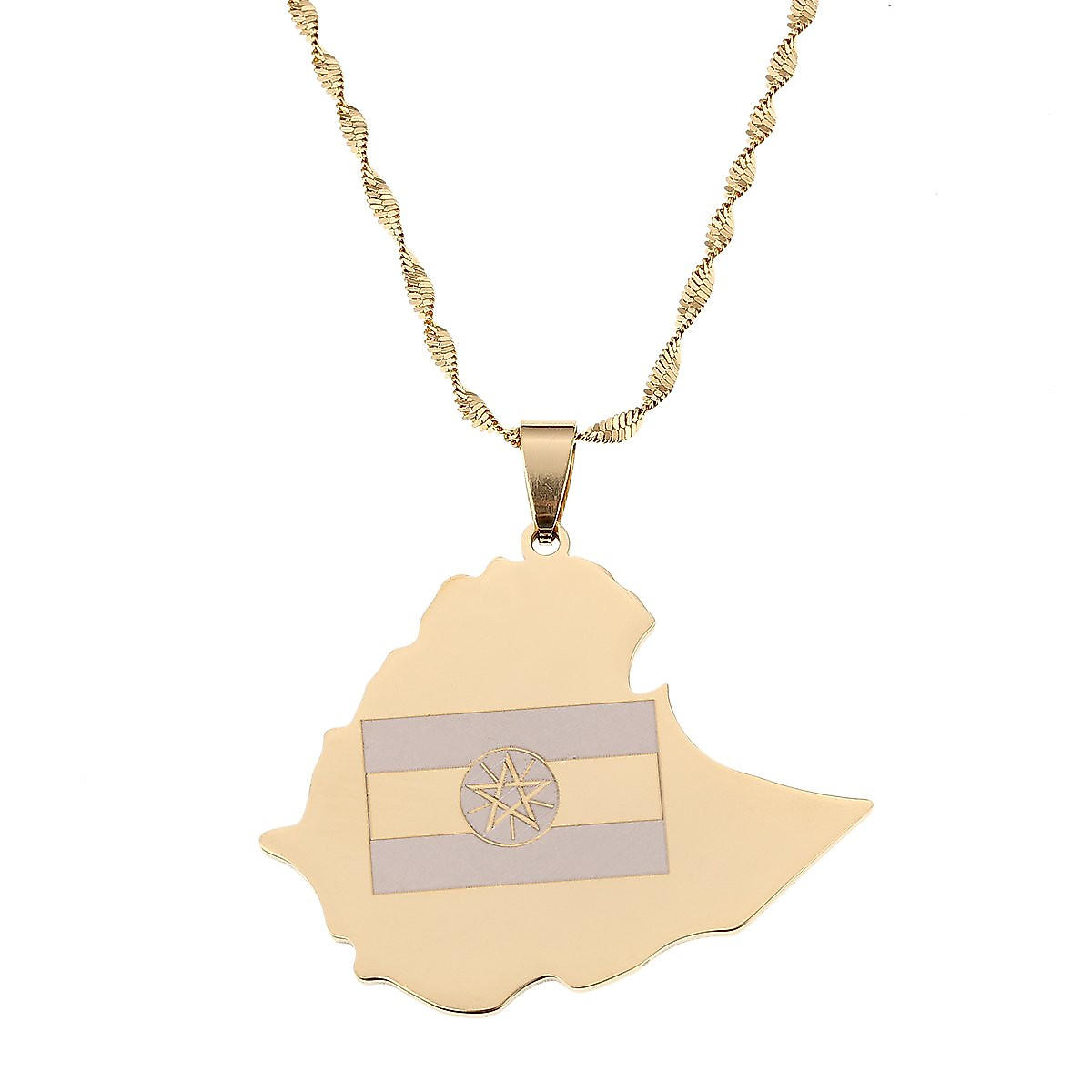 BR Gold Jewelry Ethiopian Flag Map of Ethiopia Pendant Necklace for Women African Map Chain