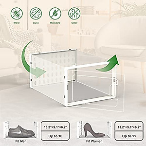 Fixwal 12 Pack Shoe Storage Box, Shoe Organizer Boxes, Clear Stackable Plastic Shoe Boxes with Lids, Shoe Organizers for Closet, Shoe Display Case, Sneaker Storage Bins Holders