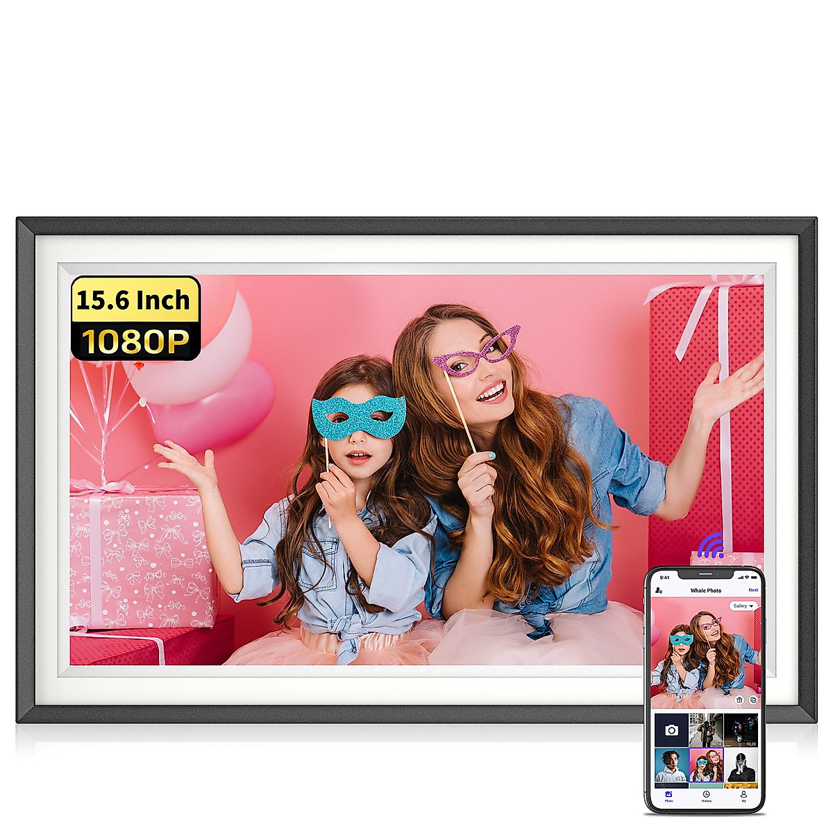 SAMMIX Digital Picture Frame,15.6 Inch 32GB Large WiFi Digital Photo Frame, 1920 * 1080 IPS FHD Touch Screen, Auto-Rotate, Wall-Mounted, Easy to Share Photos via APP, Gift for Family
