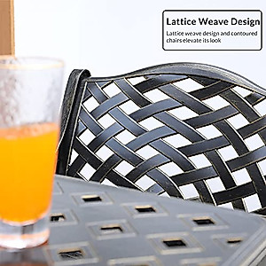 MEETWARM 2 Piece Patio Dining Chairs, Outdoor All-Weather Cast Aluminum Chairs, Patio Bistro Dining Chair Set of 2 for Garden Deck Backyard, Lattice Weave Design