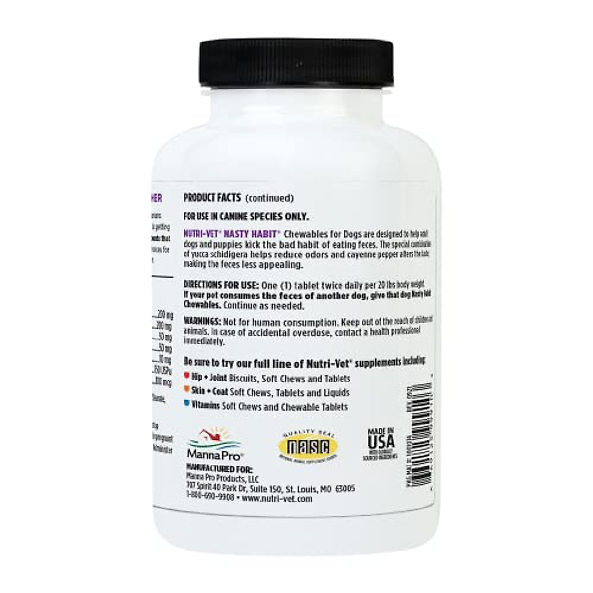 Nutri-Vet Nasty Habit Chewable Tablets for Dogs | Helps Stop Puppies and Dogs from Eating their Own Stool | 120 Count