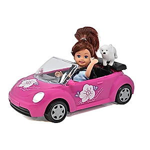 Mini Car for Dolls Vehicle Toy Set for Girls with Mini Fashion Doll and Dog Pink Convertible Playset Doll Riding Toys for Kids Toddlers Ages 3 4 5 6 7 8