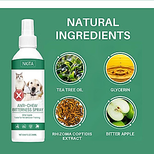 No Chew Spray for Dogs and Cats - 8 Fl Oz - Bitter Apple Spray to Keep Dogs from Chewing Things and Licking Paws - 2 in 1 Alcohol-Free Dog Training & Behavior Aids for Hot Spot and Furniture
