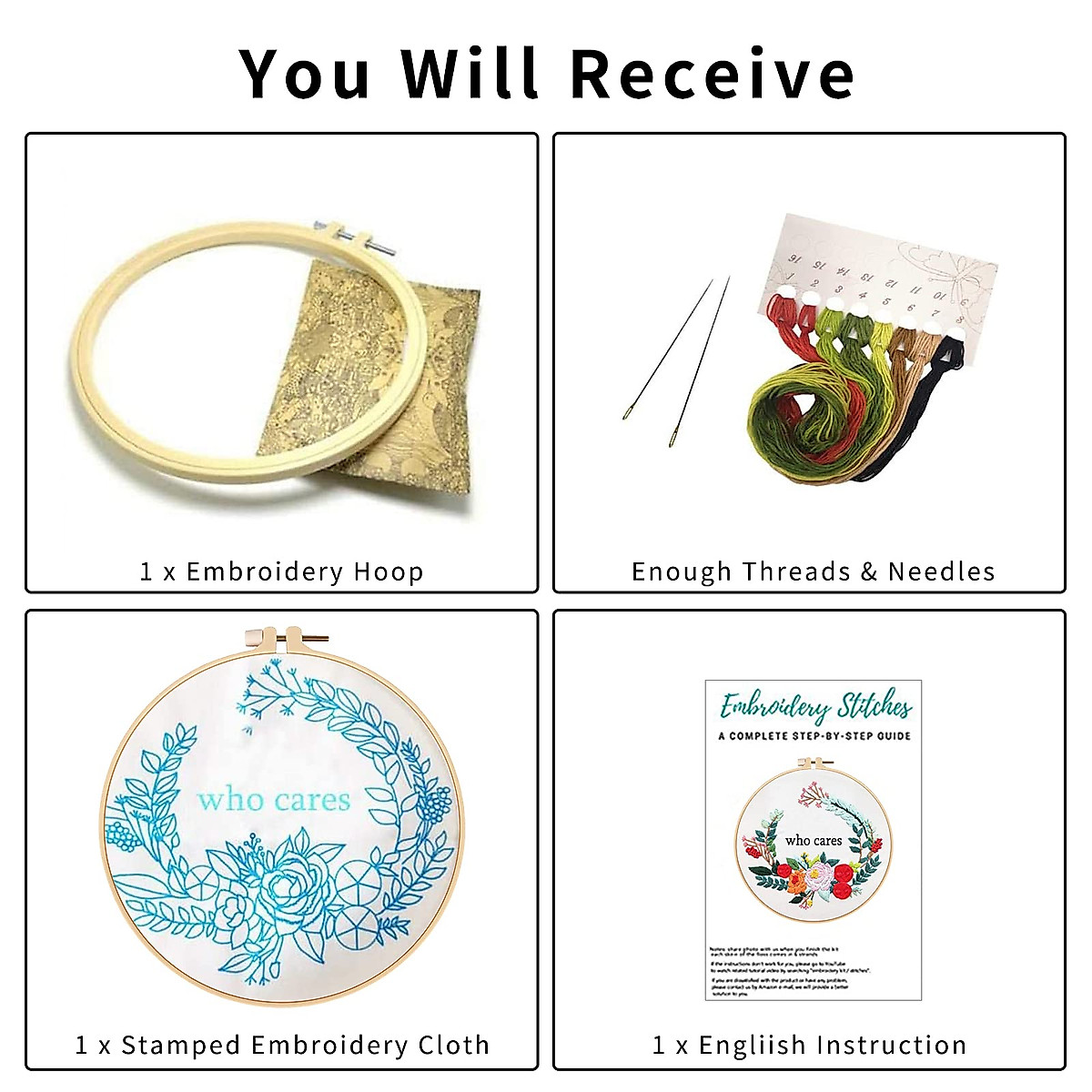 Artilife Embroidery Kit for Beginner Cross Stitch Kit for Adults, Printed Embroidery Starter Kit Crafts with Stamped Pattern Embroidery Hoops Floss Thread Needles