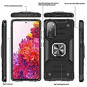 LeYi for Samsung Galaxy S20 FE Case, Samsung S20 FE 5G Case with [2 x Tempered Glass Screen Protector] for Men Women, [Military-Grade] Protective Phone Case with Ring Kickstand for S20 FE 5G, Black