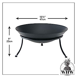WHW Whole House Worlds 2 Piece Americana Fire Pit Set, Wide Bowl, Raised Tripod Stand, Vintage Style Smithy Black, Smooth Finish, Iron, 18.5 Diameter x 9 H Inches (47.0 D x 23.0 H cm)