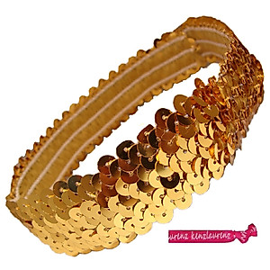 Kenz Laurenz Sequin Headbands Elastic Stretchy Headband for Girls Kids Women Flapper Roaring 20s Great Gatsby 1920s Hair Band Cute Princess Head Bands (Gold)