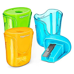 Amazon Basics School Pencil Sharpener, 1 Hole, 3-Pack