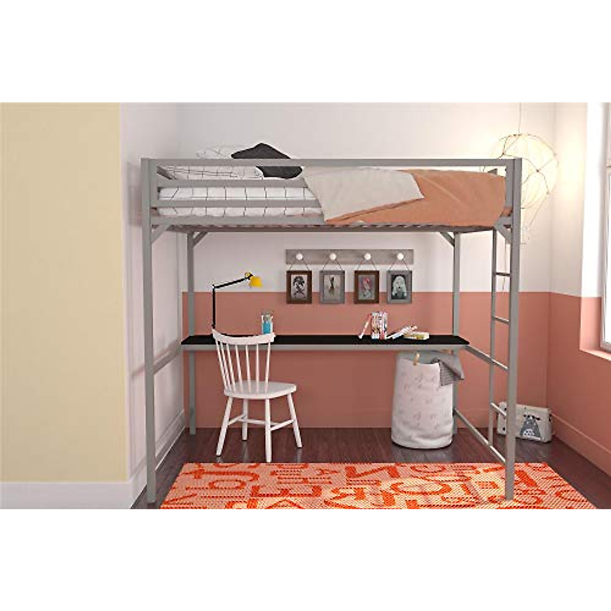 DHP Miles Metal Full Loft Bed with Desk, Silver