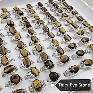 XSWLKJ Wholesale lots 50Pcs Wholesale Lot Mixed Ring Natural Stone Rings Women Gemstone Jewelry Bulk