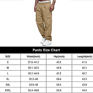 WZIKAI Mens Cargo Pants Relaxed Fit Drawstring Joggers Sweatpants for Men Workout Casual Long Trousers Khaki XXXL