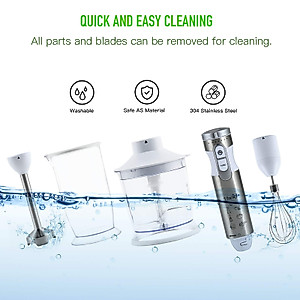 Vinchef 5 in 1 Immersion Hand Blender, 300 Watt, Multi-Speed Stainless Steel Handheld Stick Blender with 700ml Beaker, Whisk, Chopper/Grinder Bowl and Wall Rack, BPA-Free