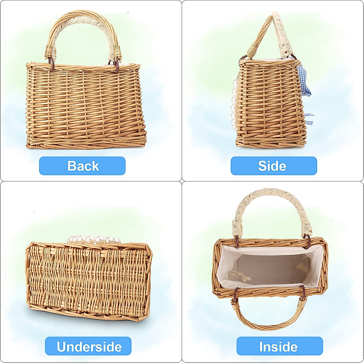 Straw Beach Bags for Girls, Summer Top-handle Bags Hobo Purse with Pearl Ornaments Straw Handle Bag Totes Bags for Women Girls
