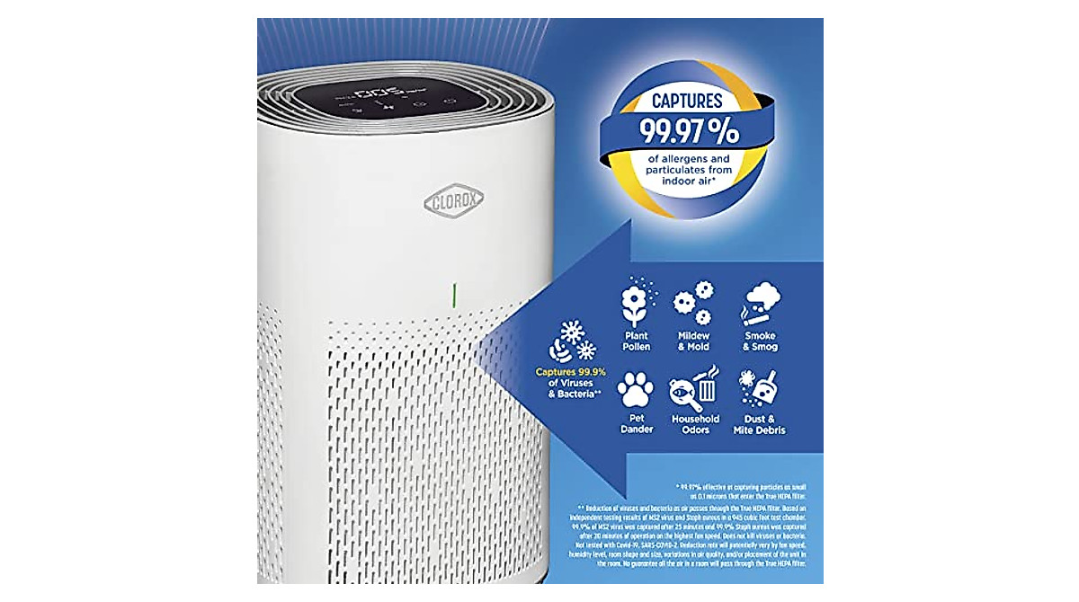 Clorox Air Purifiers for Home, True HEPA Filter, Medium Rooms Up to ...