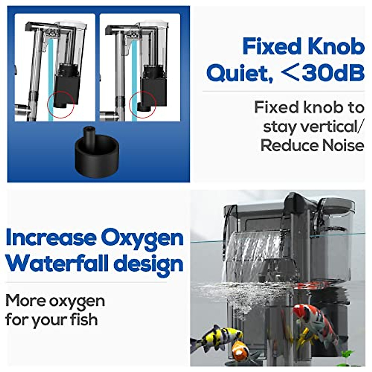 LAQUAL 5-10 Gallon Aquarium Filter with Surface Skimmer, Small Quiet Fish Tank Filter, 3-Layer Filtration & Adjustable Water Flow, Waterfall Design for Increasing Oxygen, Hang on Back Filter