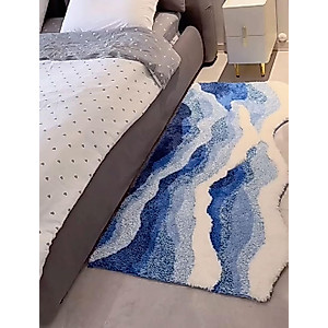 ZYLG Wave Shape Furry Bedroom Rug, Fluffy Area Rug, Girls, Boys, Children's Room, Nursery Rugs Home Decor,Bathroom Rug (19.7x47.2 in)