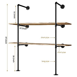 CASAVIDA 3-Tier Industrial Iron Pipe Shelving Wall Mounted, Floating Pipe Shelves Retro Storage Wall Shelving Bookshelf for Living Room Kitchen Office Bathroom, Black