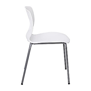 Flash Furniture Hercules Series Set of 5 Commercial Stack Chair - Roomy Wide 770 lb. Capacity - Lumbar Support - Durable Plastic - Silver Steel Frame - White