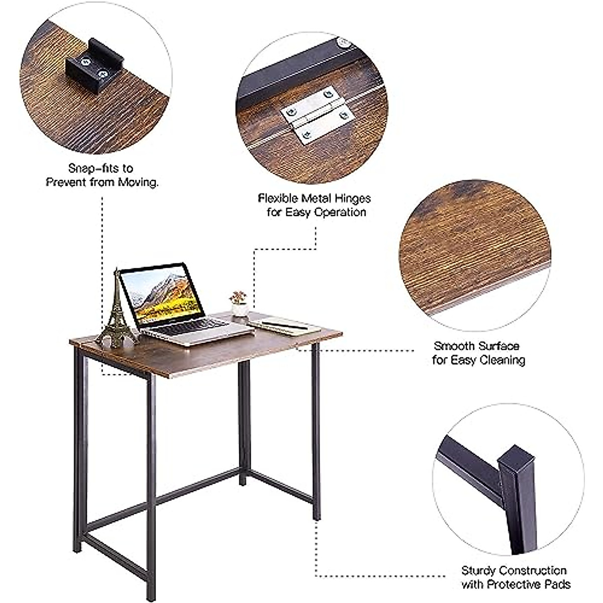 ENGERIO Folding Computer Desk, Space-Saving Home Office Desk, Modern Work Desk for Small Spaces, Foldable Computer Table, Simple Study Writing Table, Wooden Gaming Desk