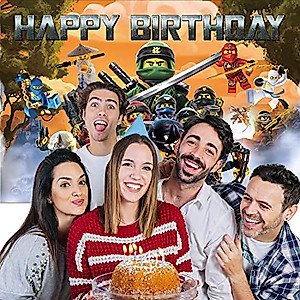 Ninjago Backdrop for Birthday Party Decorations Ninja Themed Happy Birthday Photo Backdrop The Shinobi Party Supplies 59" x 39" Includes Shoot Photo Backgrounds Props for Boys and Kids
