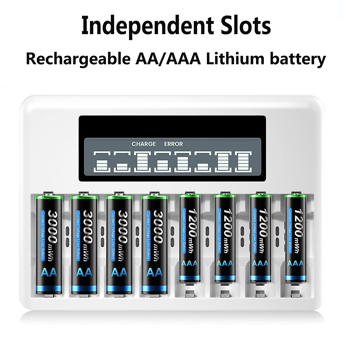 CITYORK 8 Pack Rechargeable AA Lithium Batteries with 8 Bay Charger, 8 Pack 1.5 V Rechargeable AA 3000mWh Lithium Battery with 8 Bay LCD Fast Battery Charger