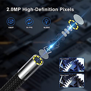 Articulating Borescope with 8 Adjustable LED Light, Ralcam 8.5mm/0.33inch Borescope Inspection Camera with Two-Way Articulated Head,HD 1080P Endoscope Automotive Scope for Smartphone&iPhone