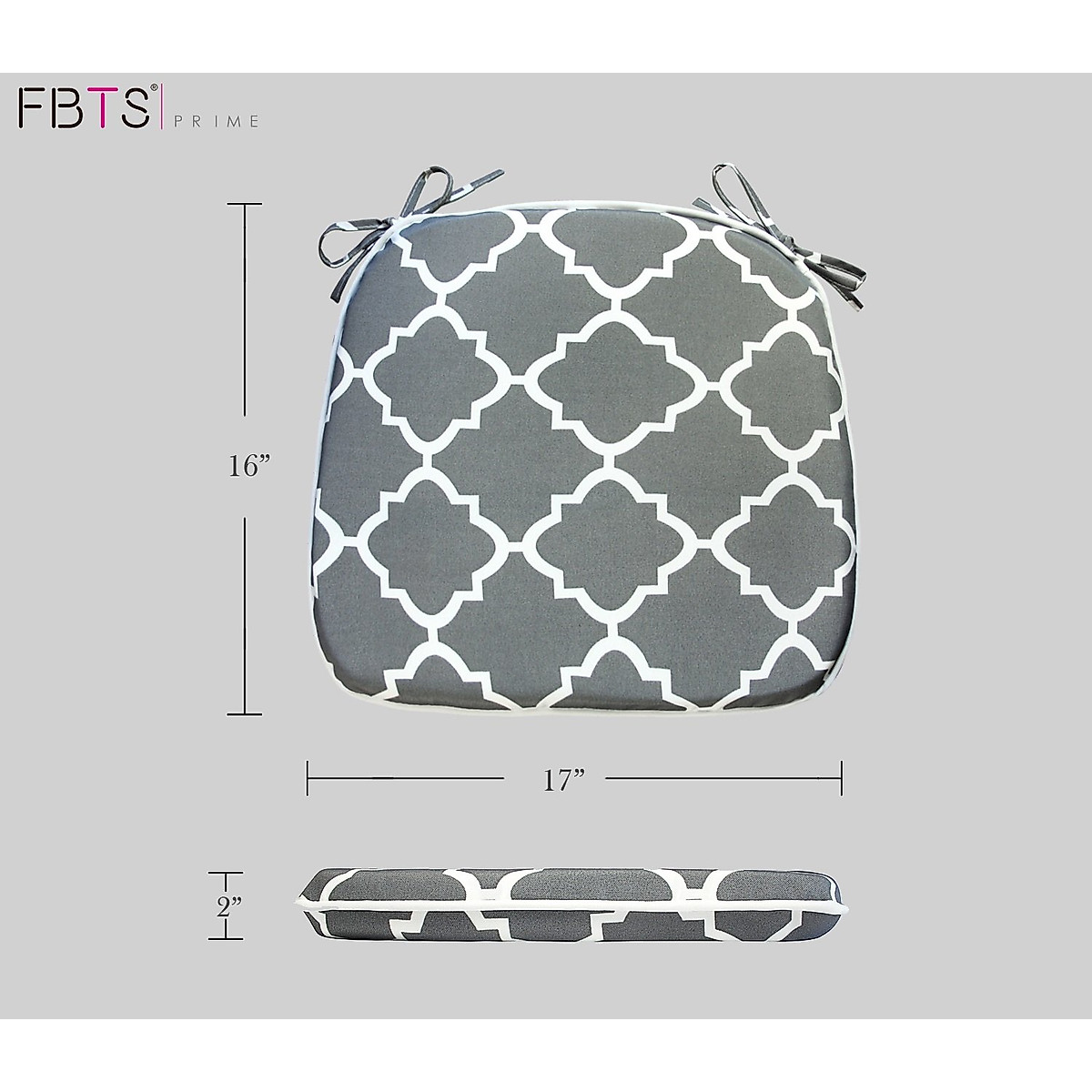 FBTS Prime Outdoor Seat Cushions Set of 2 Patio Chair Cushions with Ties 16x17 Inch Grey Geometry U-Shape Chair Pads for Outdoor Patio Furniture Garden Home Office