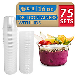 Reli. Deli Containers with Lids (75 Sets), 16 oz | Plastic Deli Containers with Lids 16oz | Clear Soup Containers with Lids, Disposable | To Go Food Storage Containers | Microwave & Freezer Safe