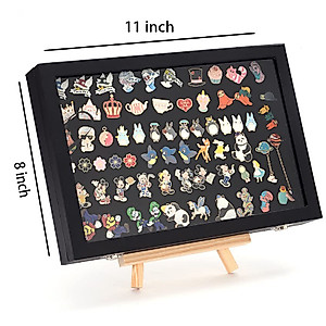 Wowagoga 11x8 Inch Dustproof Enamel Pin Display Case Shadow Box Frame with Hooks for Military Medal Jewelry Pin Badge Collection, Black