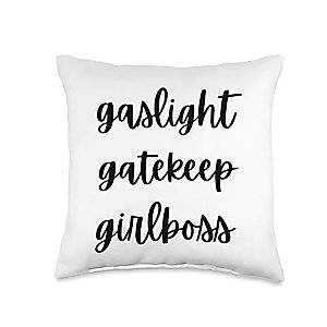 Gaslight Gatekeep Girlboss Tees Gaslight Gatekeep Girlboss Throw Pillow, 16x16, Multicolor