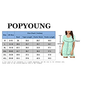 POPYOUNG 2023 Women's Summer Two Piece Pajama Sets With Pockets, Short Sleeve Tunics with comfy Shorts, Lounge Sleepwear Ladies Pjs Sets 2XL, Brown Leaves