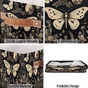 JXDXHCW 13x13 Inch Storage Basket Bin Butterfly Leaves Gothic Print Polyester Cloth Storage Cube Box Toys Clothes Towels Organizer for Kids Room Bedroom Shelves Pantry