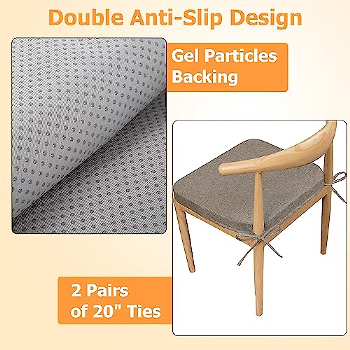 Millsilo D-Shaped Chair Cushions for Dining Chairs with Ties and Removable Cover, Dining Kitchen Chair Pads, Indoor Dining Room Non-Slip Backing Seat Cushions 4 Set, 16.5" x 16.2" x 2" Autumn Color
