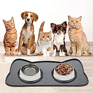 IYYI Cat Food Mat, Silicone Pet Food Mat for Floor, Waterproof Non Slip Pet Feeding Mat, Raised Edge Cat Bowl Mat to Stop Food Spills and Water Messes (Black+M)