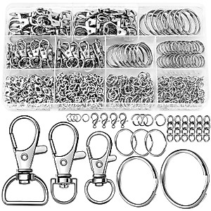 DIYDEC 360pcs Keychain Kit Silver Metal Keychain Clips Hooks with Key Rings Lobster Claw Clasps Keychain Accessories for Lanyard Bracelets Making Crafts