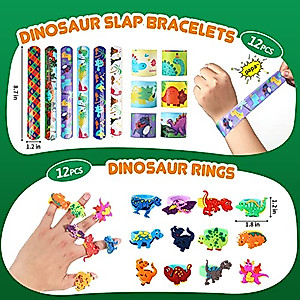 Dinosaur Birthday Party Supplies for 12 Kids, Dino Gift Bags Party Favors with Dinosaur Eggs That Hatch, mini dinosaur figures grown in dark , Slap Bracelets, Rubber Rings and Tattoos Stickers for dino themed party Gifts, Goodie treat Bags Fillers