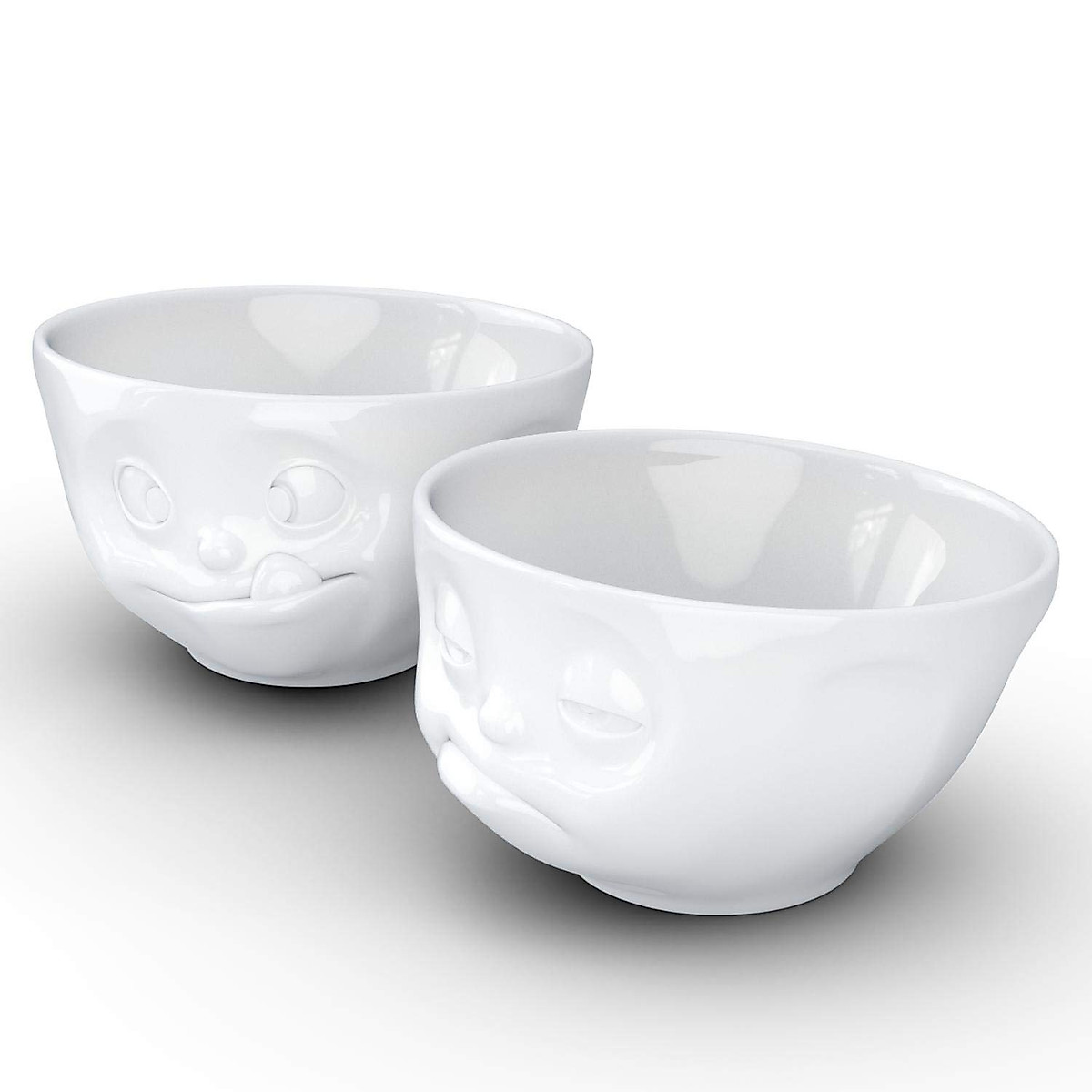 FIFTYEIGHT PRODUCTS TASSEN Medium Porcelain Bowl Set No. 3, Tasty & Snoozy Face, 6.5 oz. White (Set of 2 Bowls)