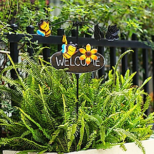 Decorative Honey Bees Metal Wind Spinners for Yard and Garden with Welcome Sign,Lawn Pathway Decoration Metal Kinetic Pinwheels Windmill Whirlygigs(Bees)
